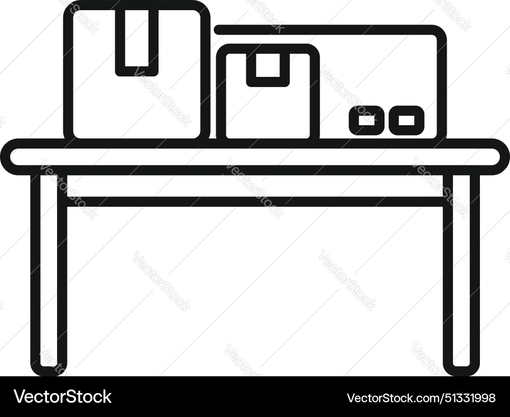 Minimalist office desk with packages line icon Vector Image
