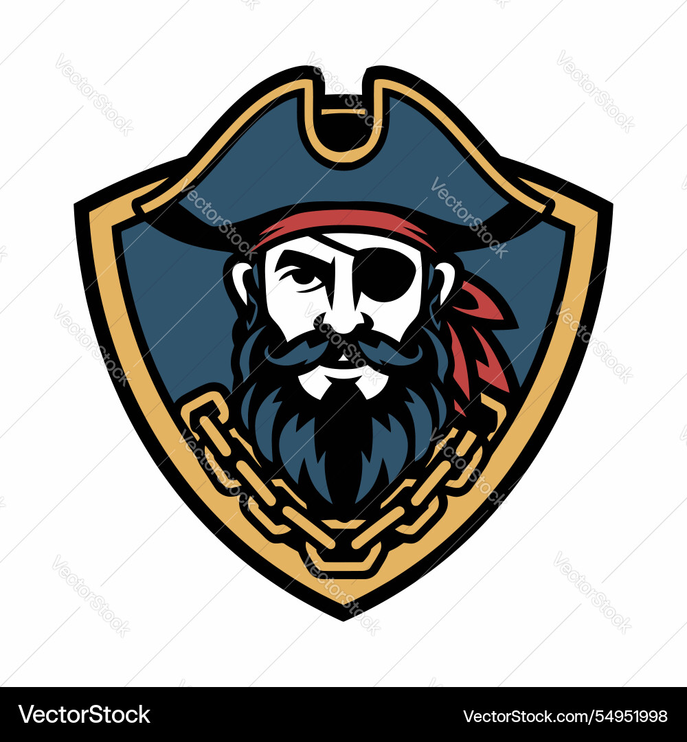 Pirate emblem with shield and chain Royalty Free Vector
