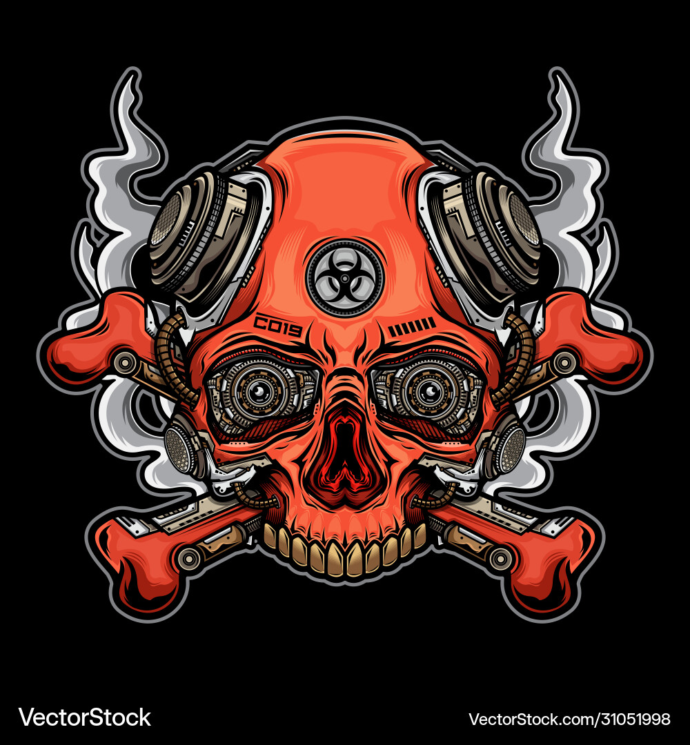 Red Robot Skull Vector
