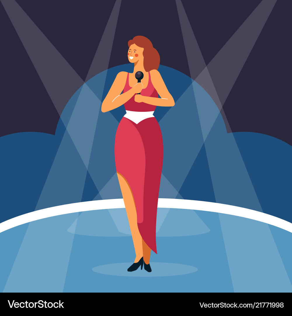 Woman singing sing with microphone standing Vector Image