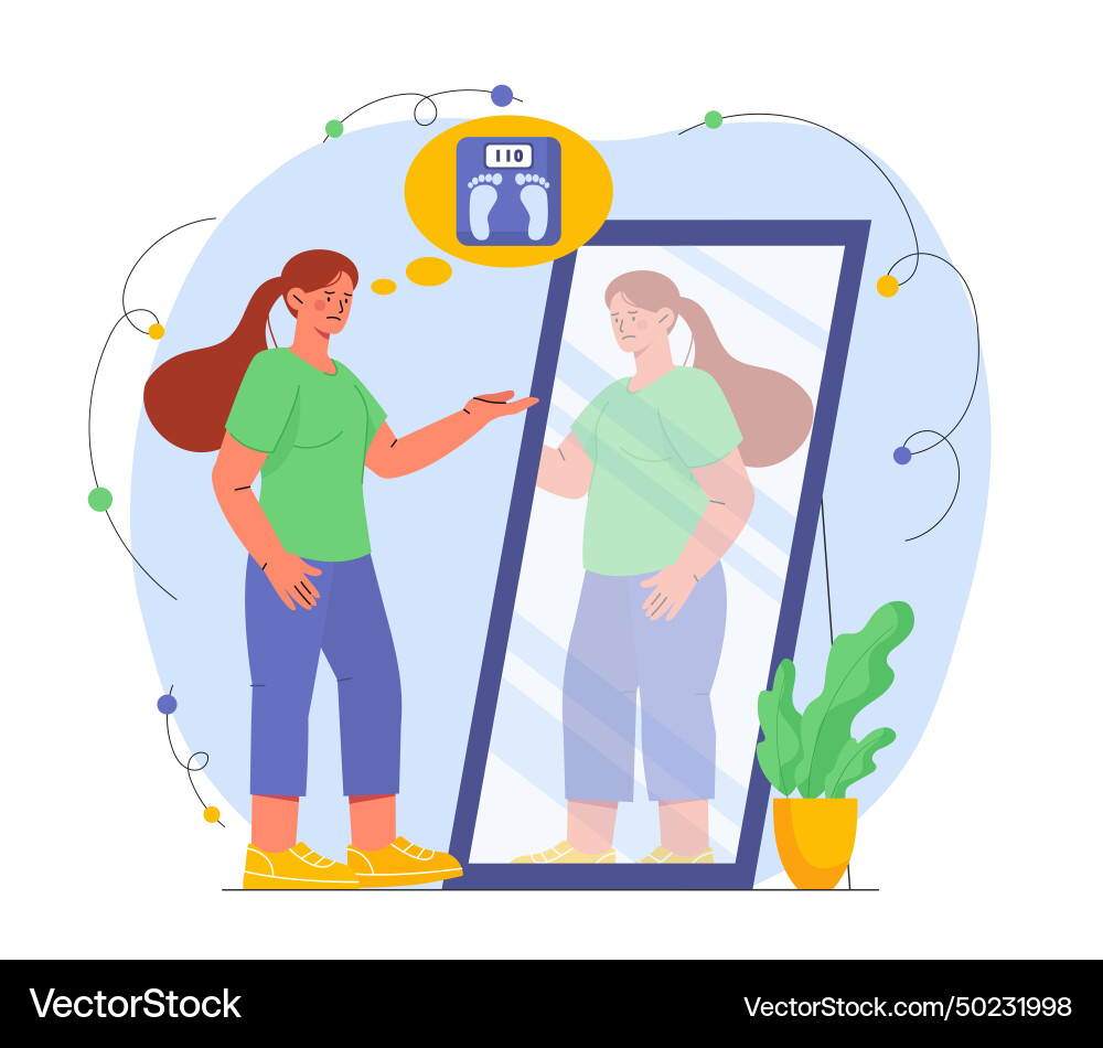 Woman with anorexia between mirror Royalty Free Vector Image