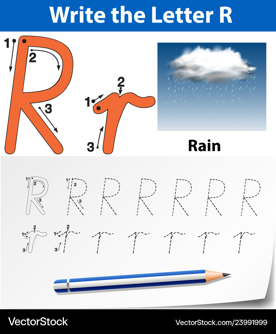 Letter r tracing alphabet worksheets Royalty Free Vector