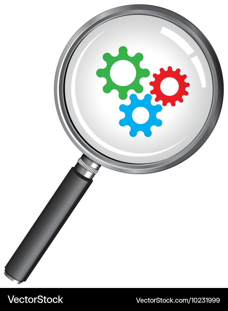 Magnifying glass cogs Royalty Free Vector Image