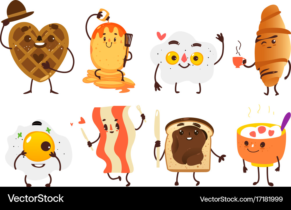 Set of funny smiling breakfast characters Vector Image