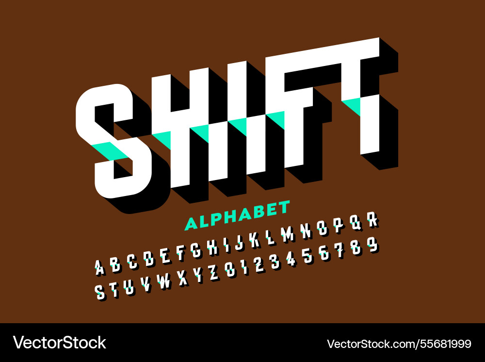 Shift cutted font modern style 3d alphabet Vector Image