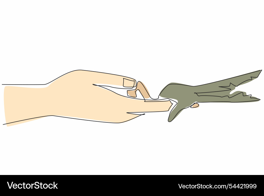 Single one line drawing monkey hand holding human Vector Image
