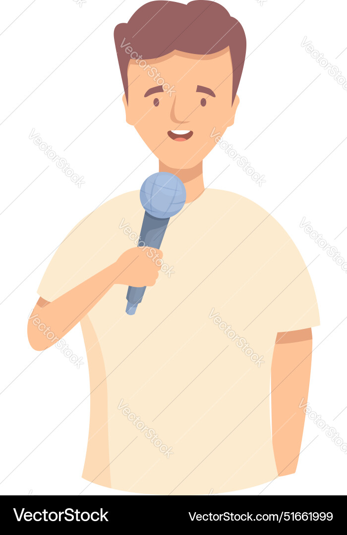 Young man speaking holding a microphone making Vector Image