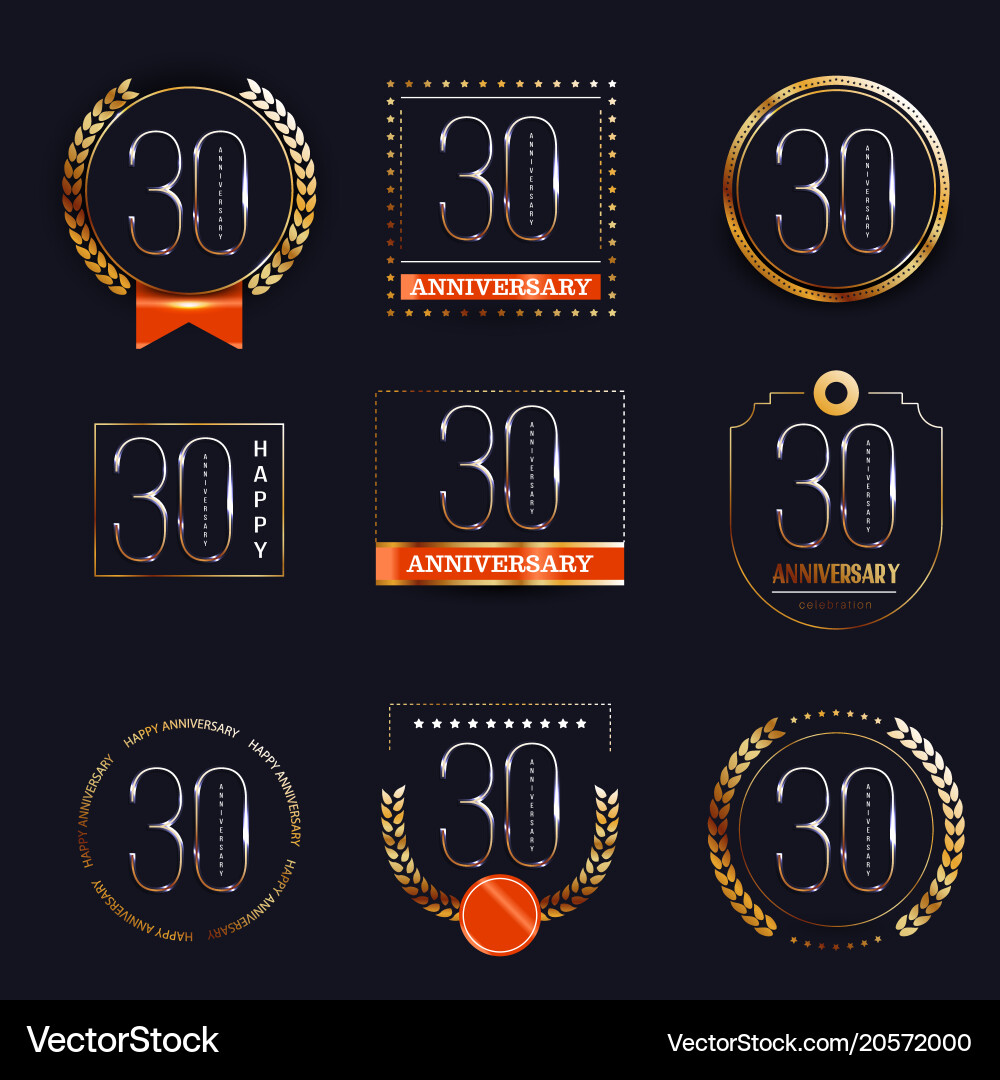 30 years anniversary logo set Royalty Free Vector Image