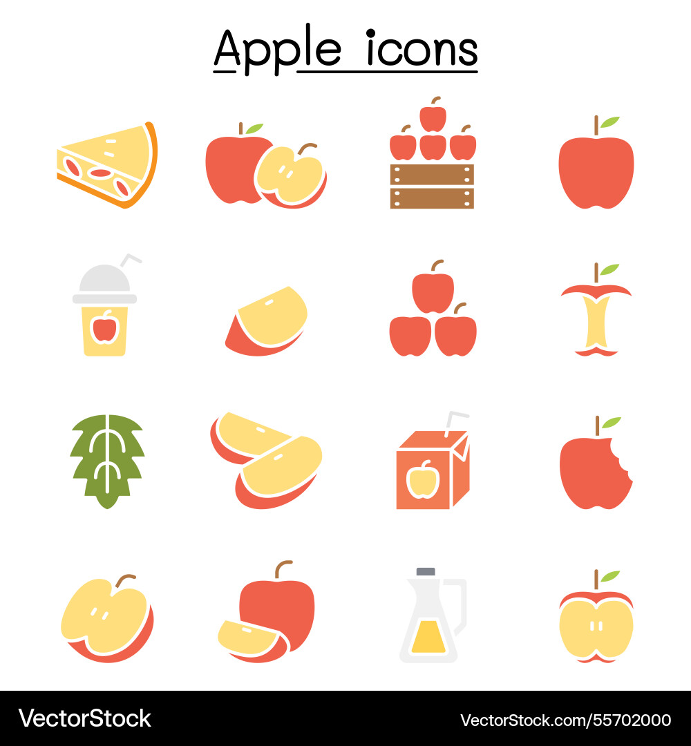Apple icon set in flat color style Royalty Free Vector Image