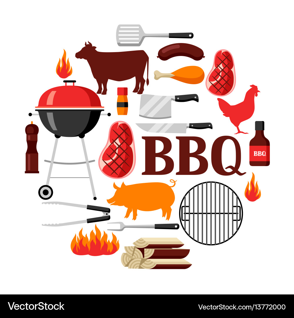 Bbq background with grill objects and icons Vector Image