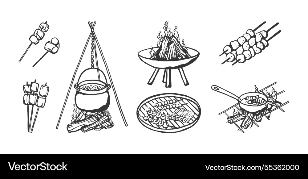 Bbq grill hand drawn set Royalty Free Vector Image