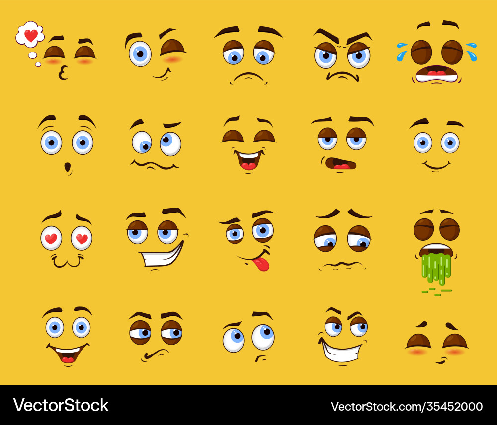 Cartoon emotion set cute funny emotional faces Vector Image