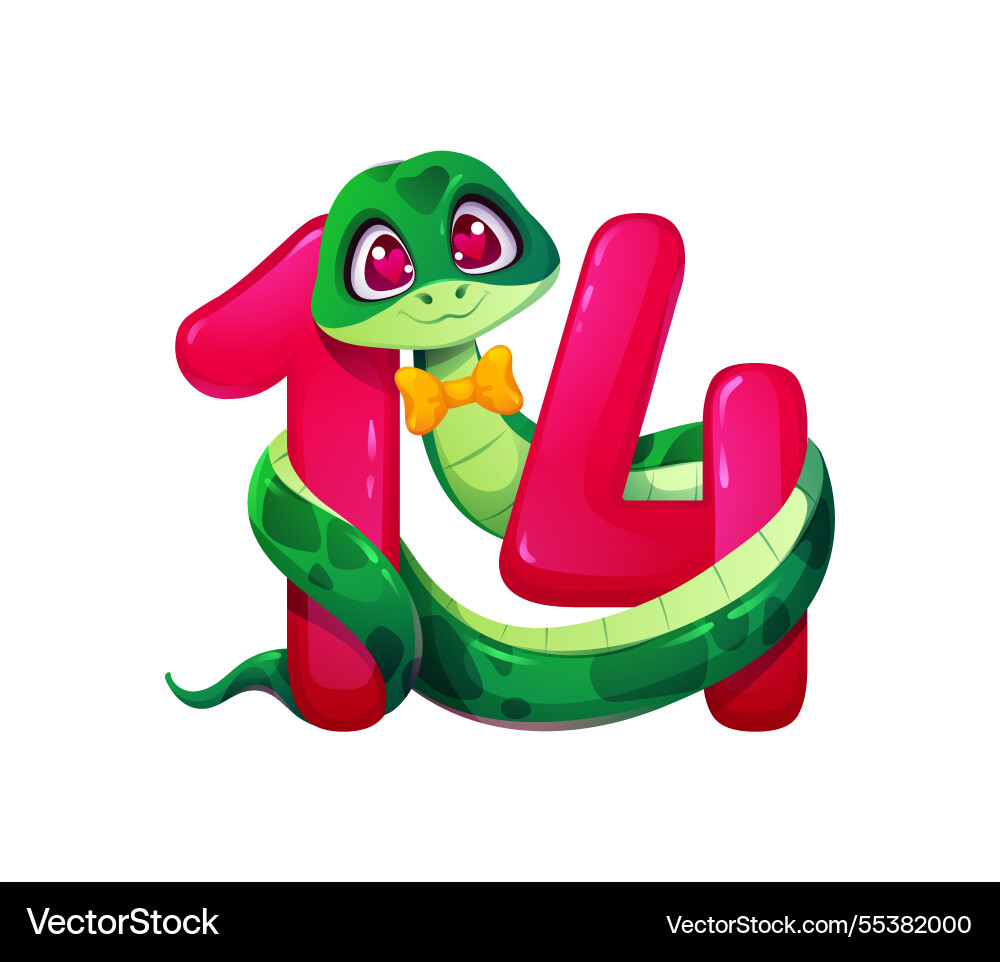 Funny cute snake with valentines day number 14 Vector Image