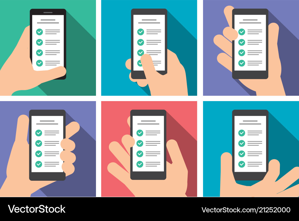 Hand holds a smart phone in the vertical position Vector Image