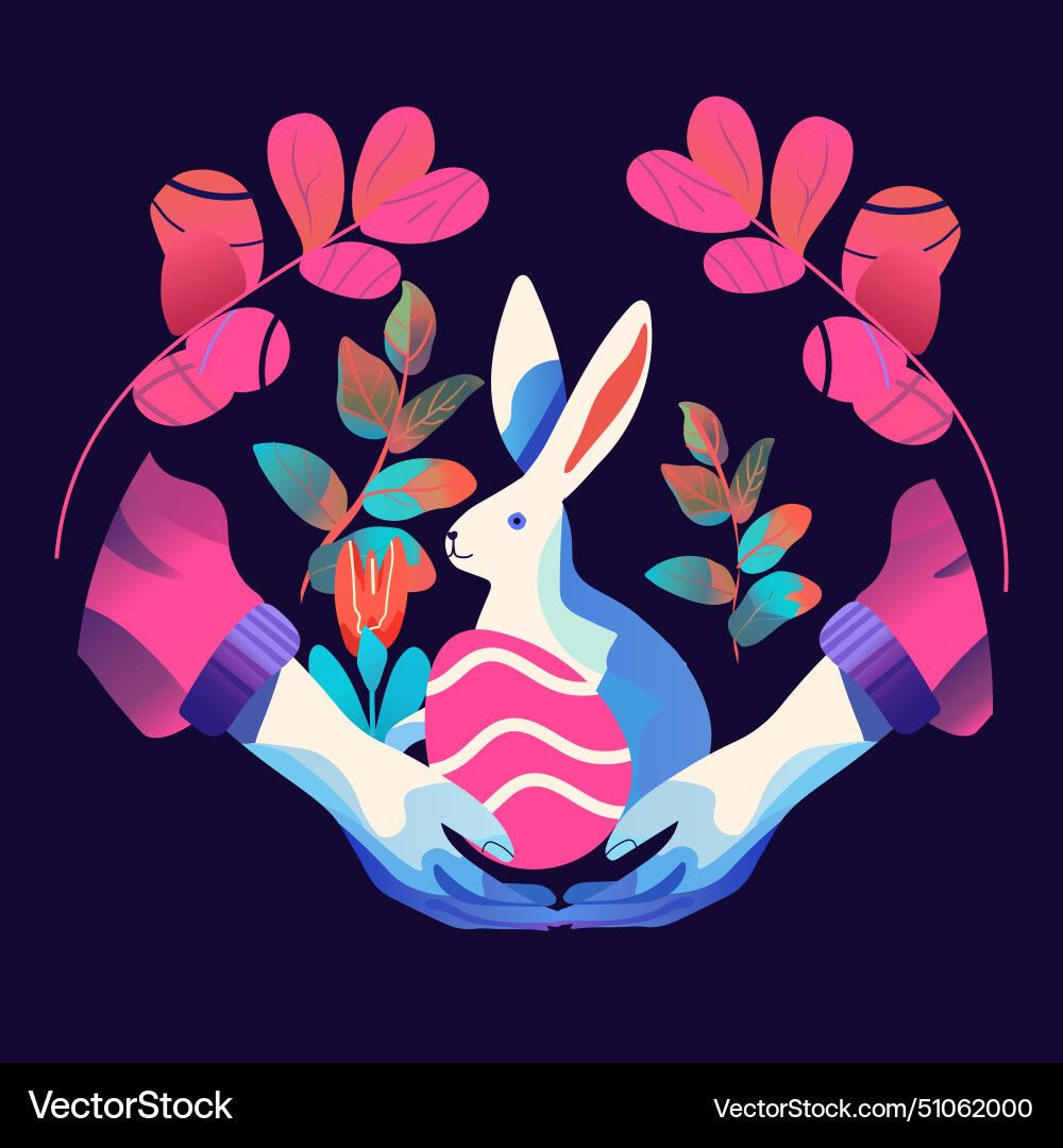 Happy easter greeting card human hands holding Vector Image