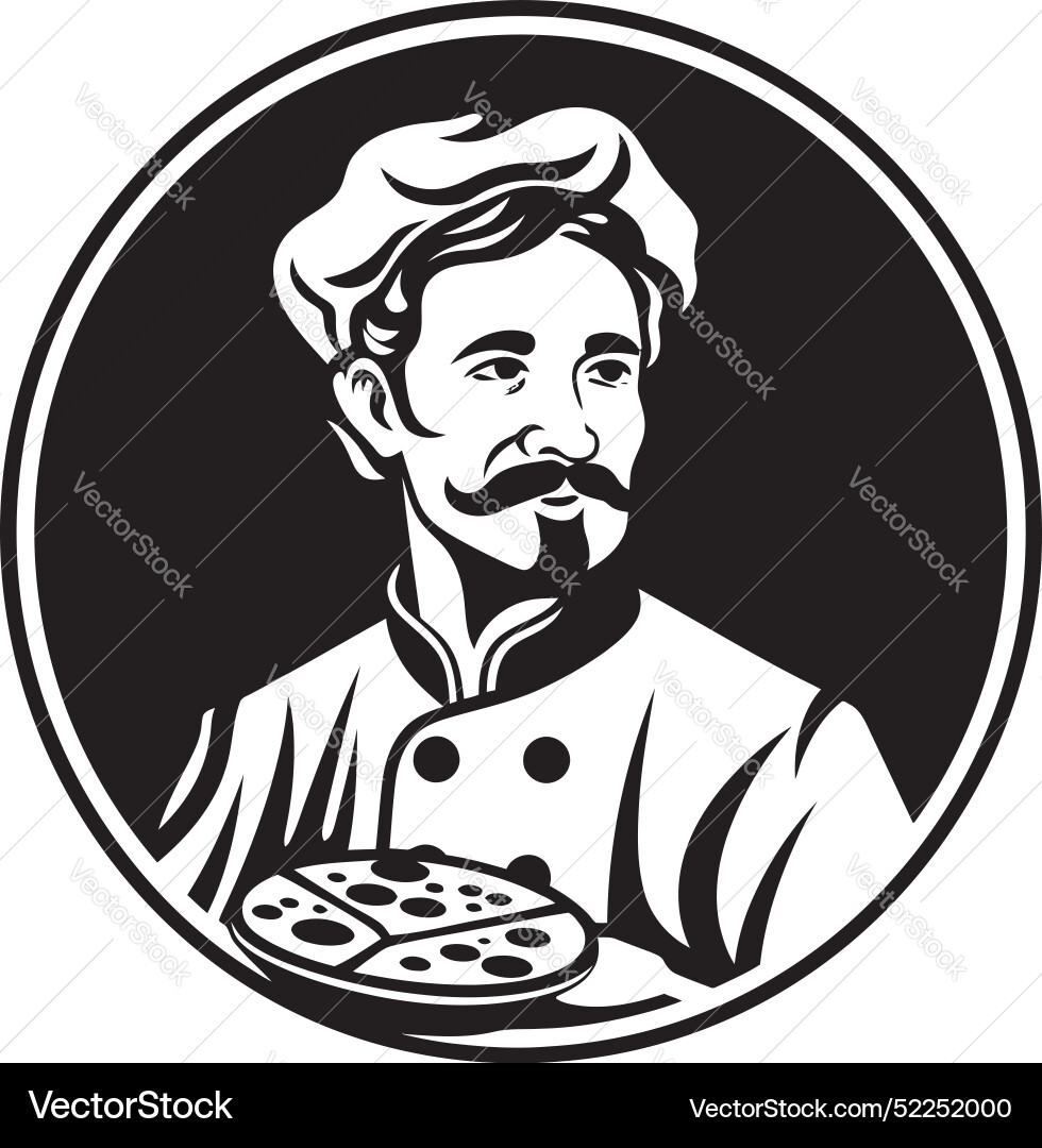 Mouthwatering chef sleek black logo with pizza Vector Image