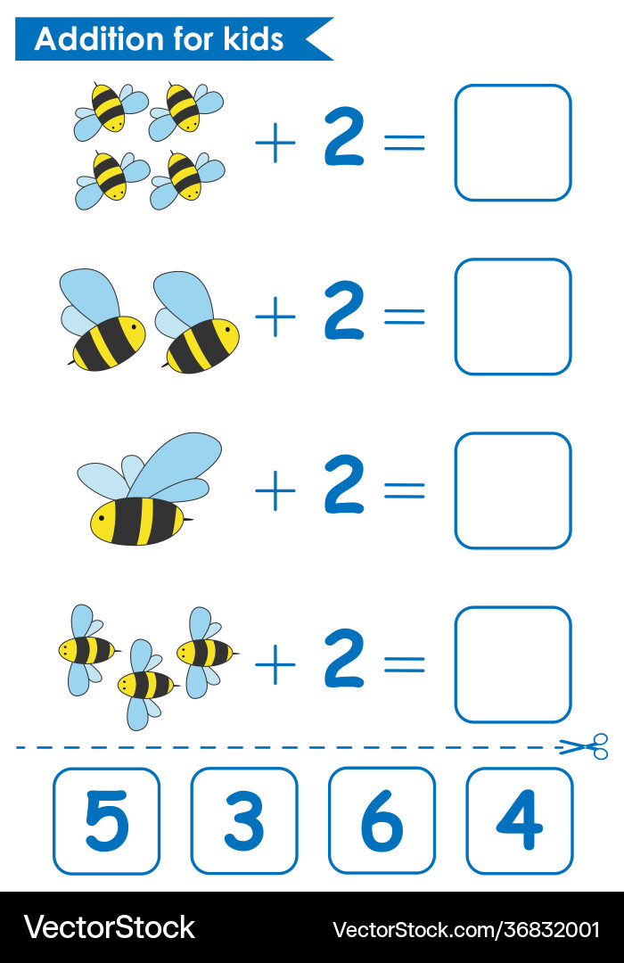 Addition game with cute bees math for kids Vector Image