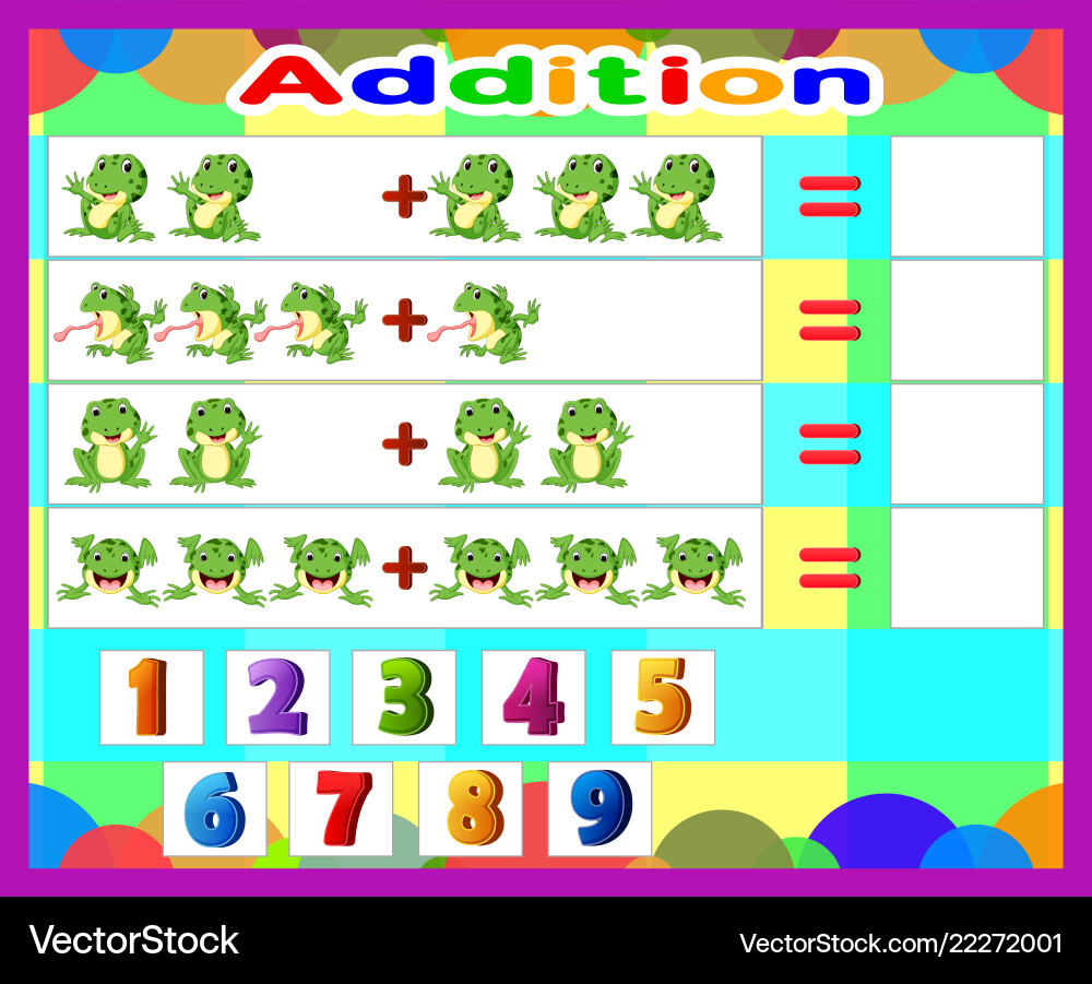 Additional game frog cartoon math educational Vector Image