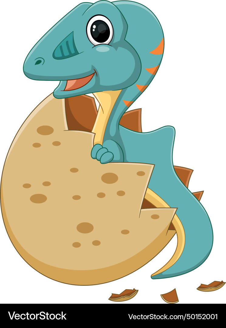 Cartoon baby concavenator dinosaur hatching from Vector Image
