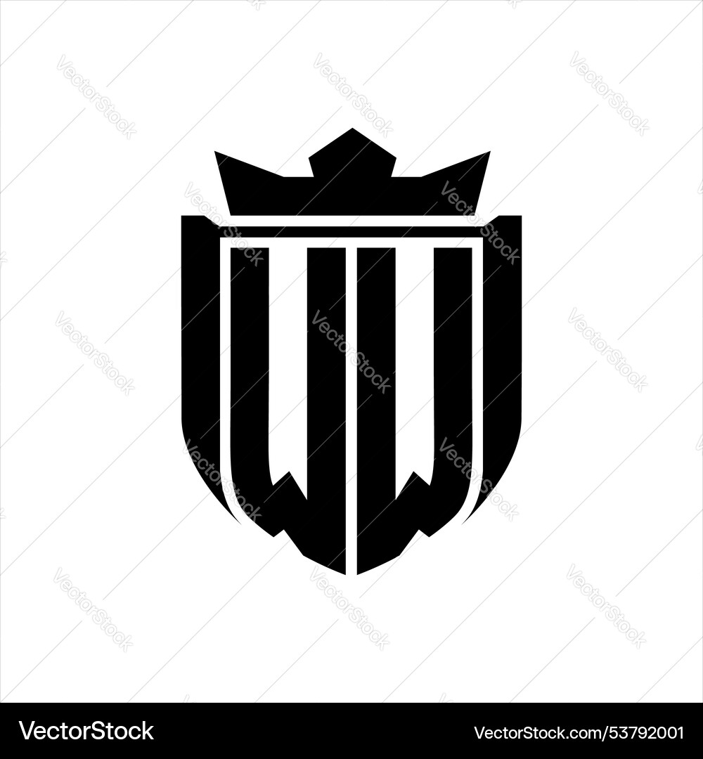 Ww logo with shield shape inside badge Royalty Free Vector