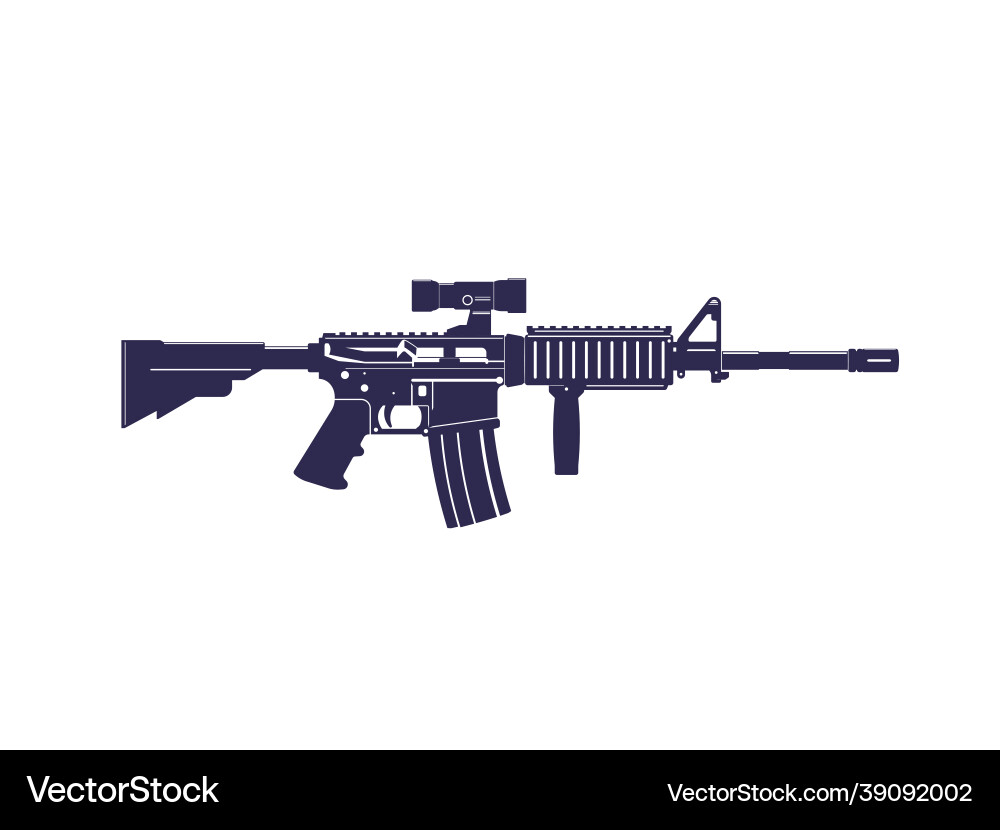 Assault rifle automatic gun with optical scope Vector Image