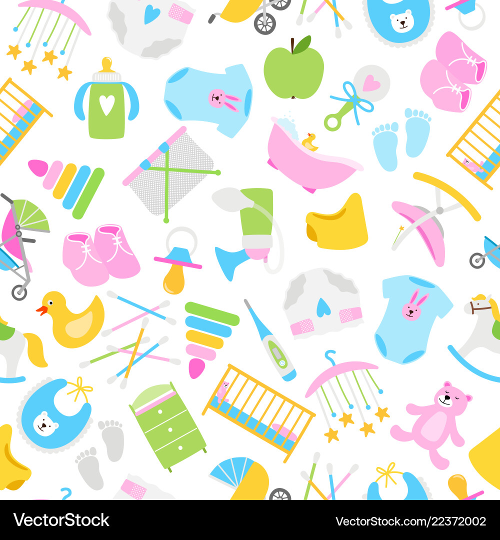 Baby Items Pattern - Colorful & Cute Vector Image