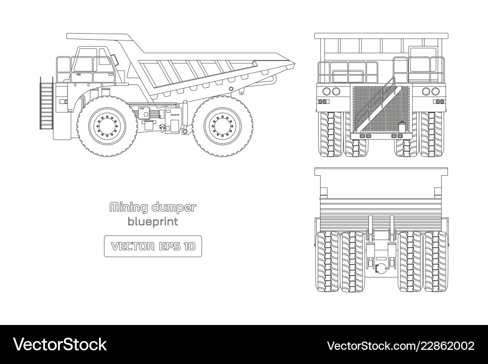 Blueprint of mining dumper on white background Vector Image