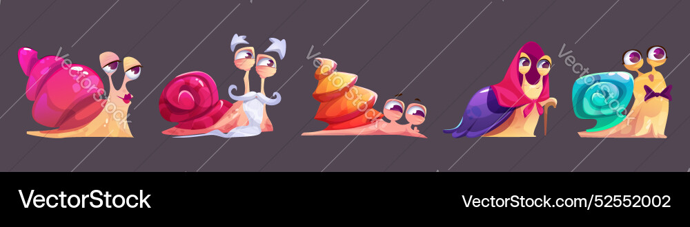 Cute ridiculous snail cartoon character set Vector Image