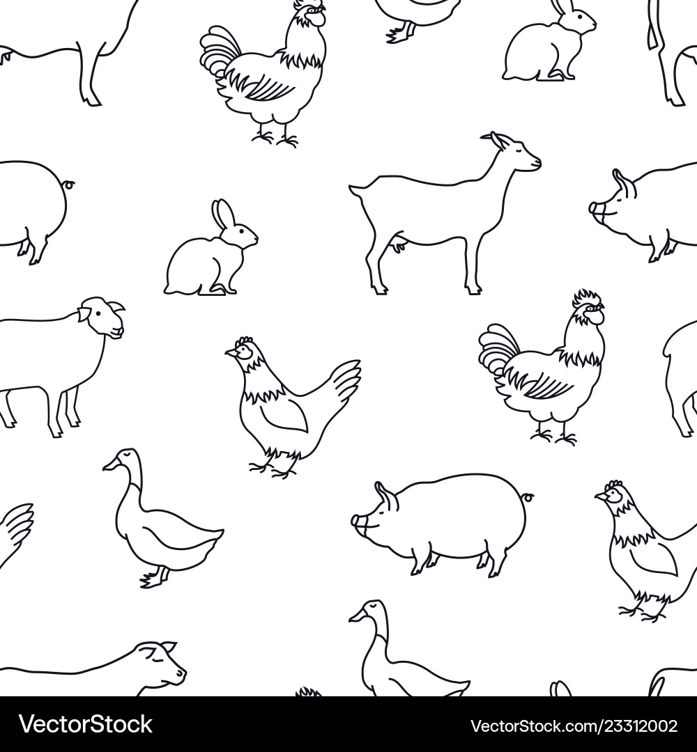 Farm Animal Line Art Pattern Royalty Free Vector Image