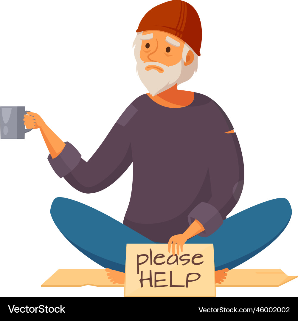 Homeless man placard composition Royalty Free Vector Image