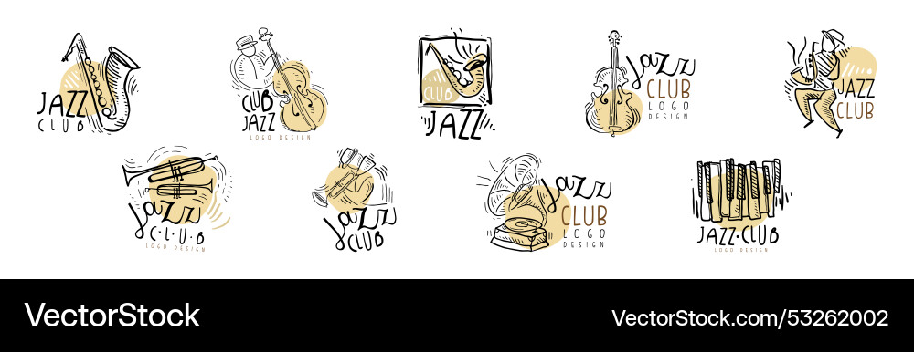 Jazz club logo design with hand drawn element Vector Image