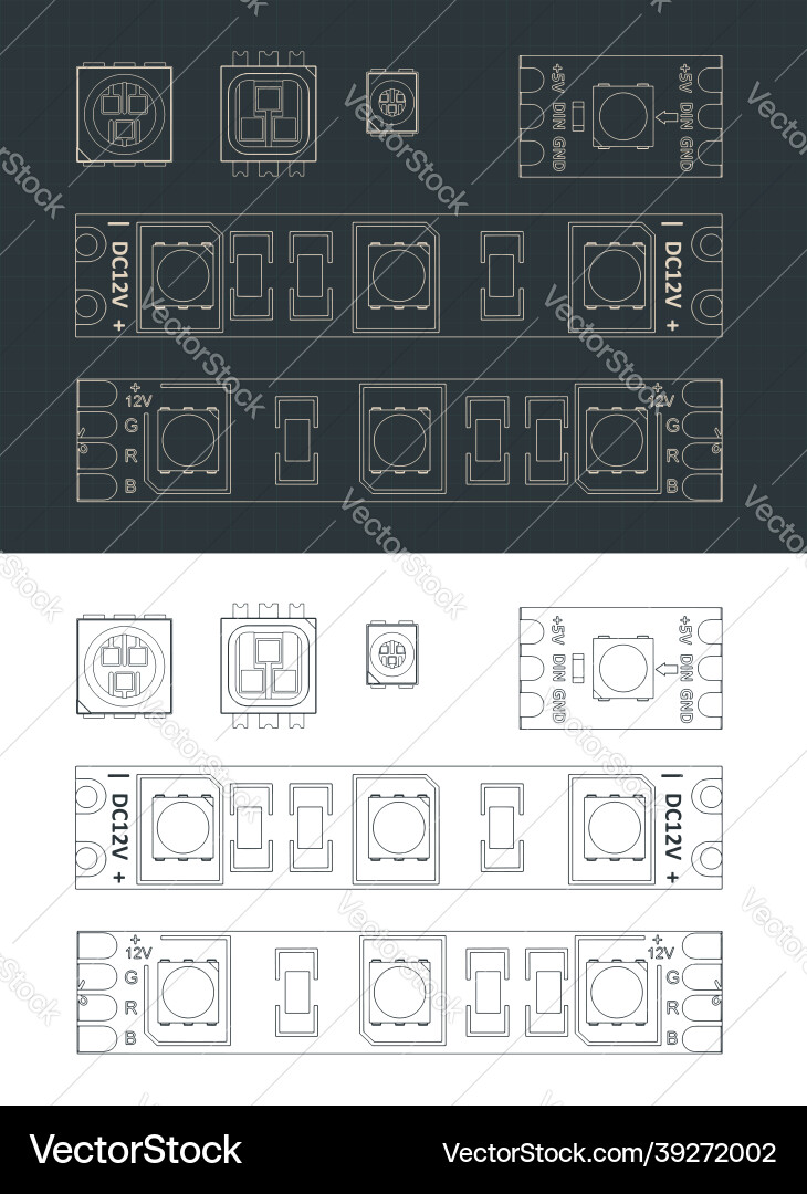 Led strip light blueprints Royalty Free Vector Image