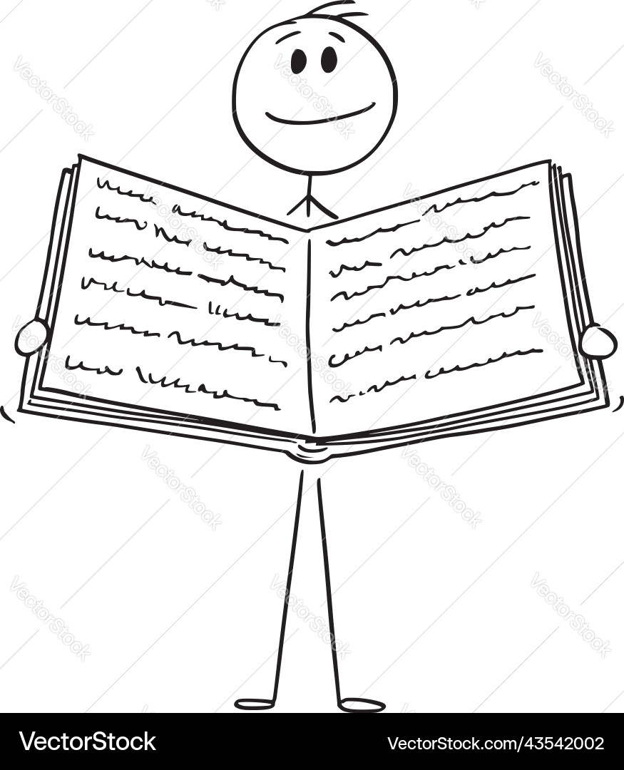 Person holding open book cartoon stick figure Vector Image