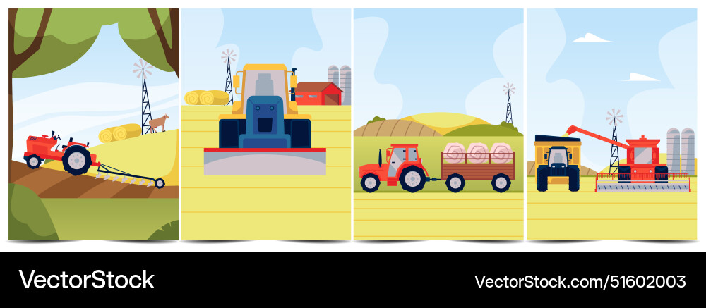 Agriculture and farming set red tractor Royalty Free Vector