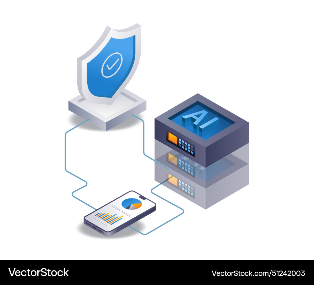 Ai server smartphone analysis infographic 3d flat Vector Image