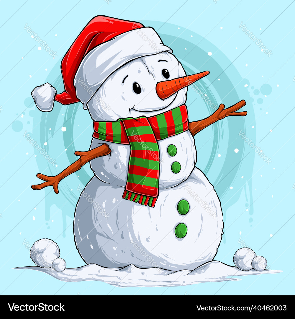 Christmas snowman character wearing santa hat Vector Image