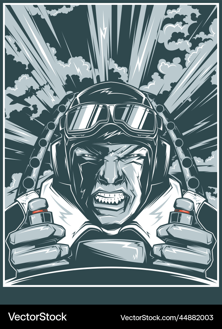 Dogfight pilot in jet with angry face poster Vector Image