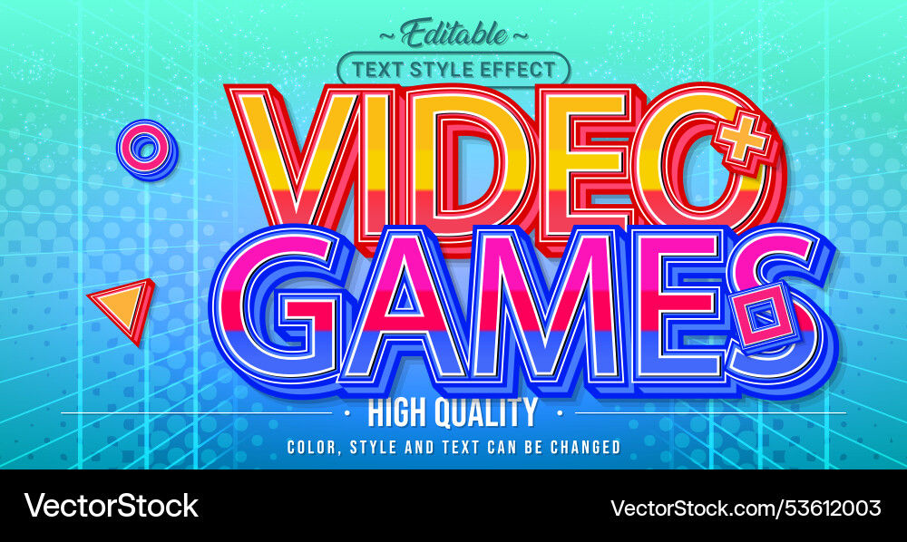 Editable text style effect - video games text Vector Image