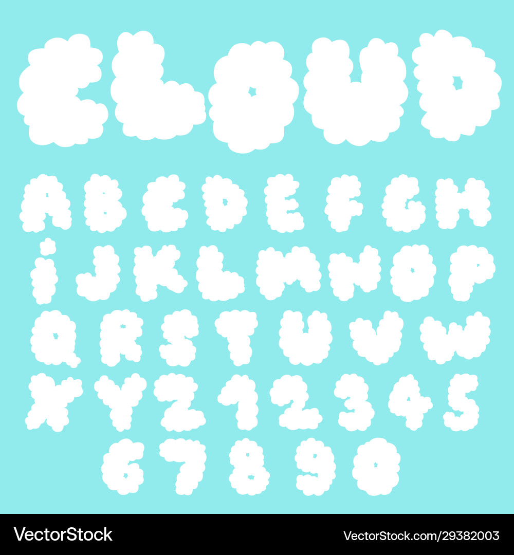 Fluffy cloud font collection Royalty Free Vector Image