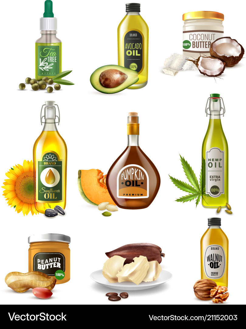 Realistic vegetable oils set Royalty Free Vector Image