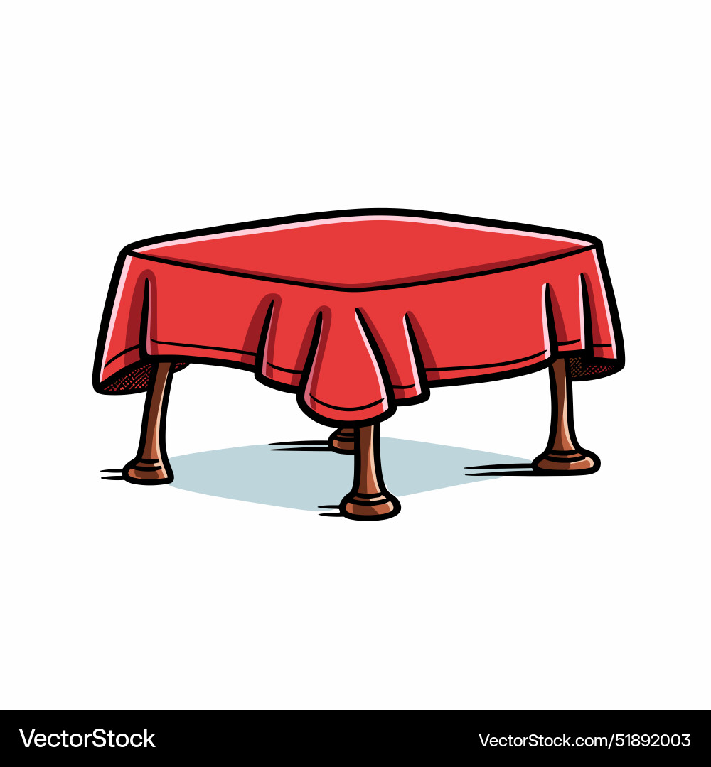Red table cartoon with tablecloth and brown legs Vector Image