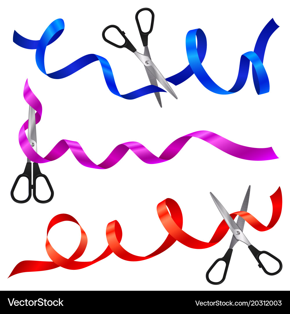 Ribbons with scissors realistic set Royalty Free Vector