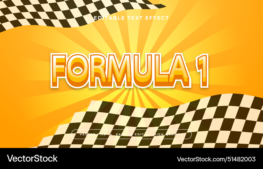 Yellow and black formula 1 3d editable text Vector Image