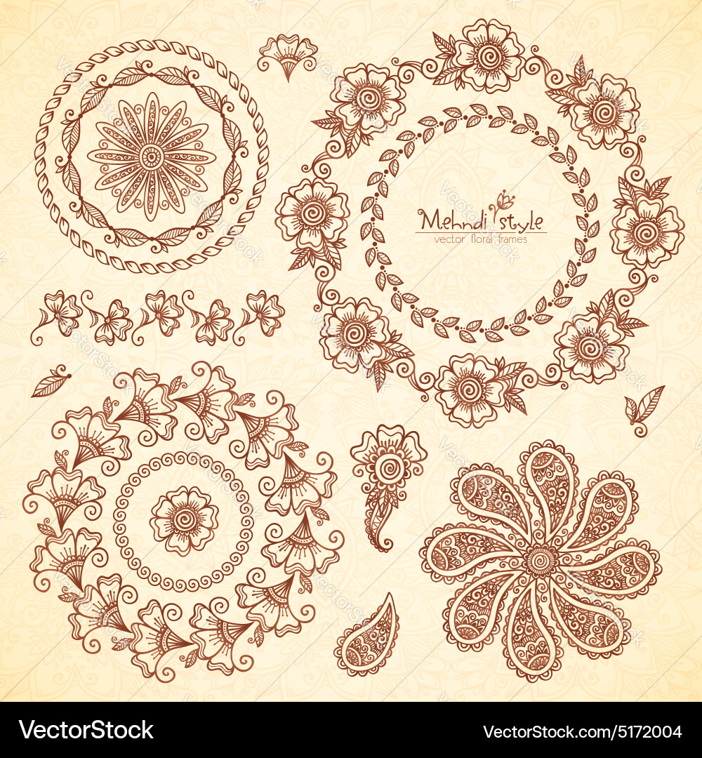 Indian mehndi round frames set Royalty Free Vector Image