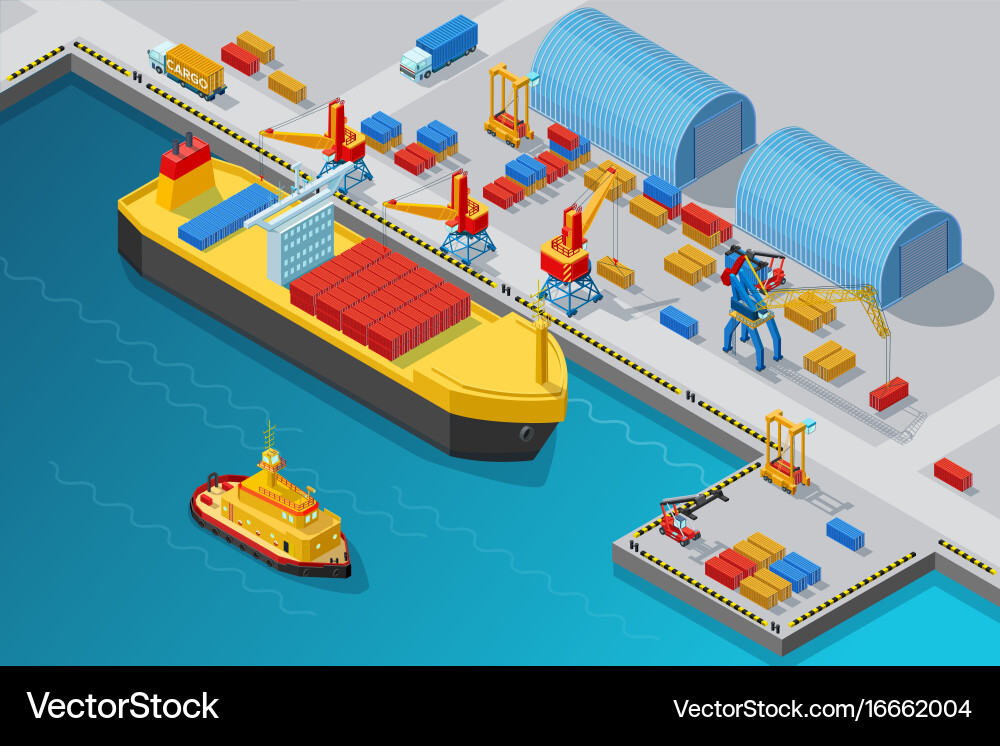 Isometric Port and Dock Scene Royalty Free Vector Image