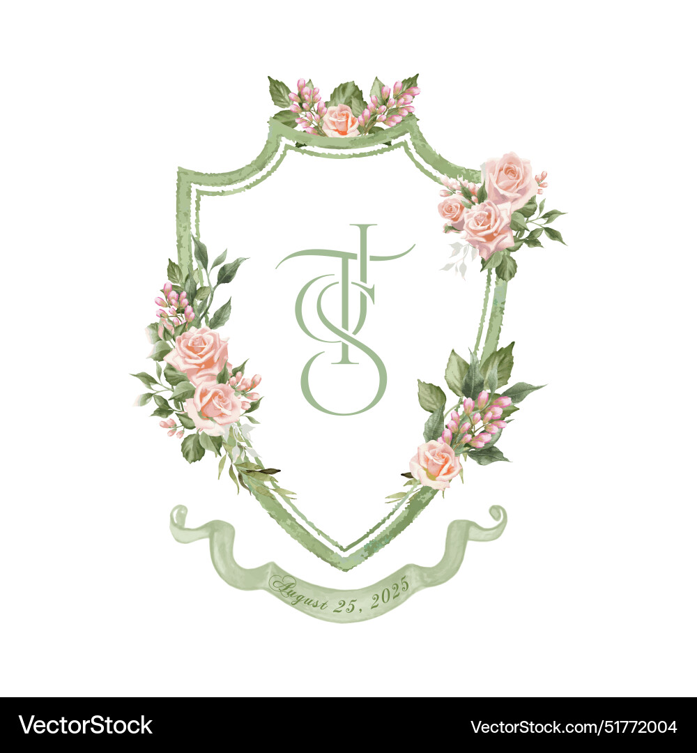 Painted hand-drawn watercolor wedding crest Vector Image