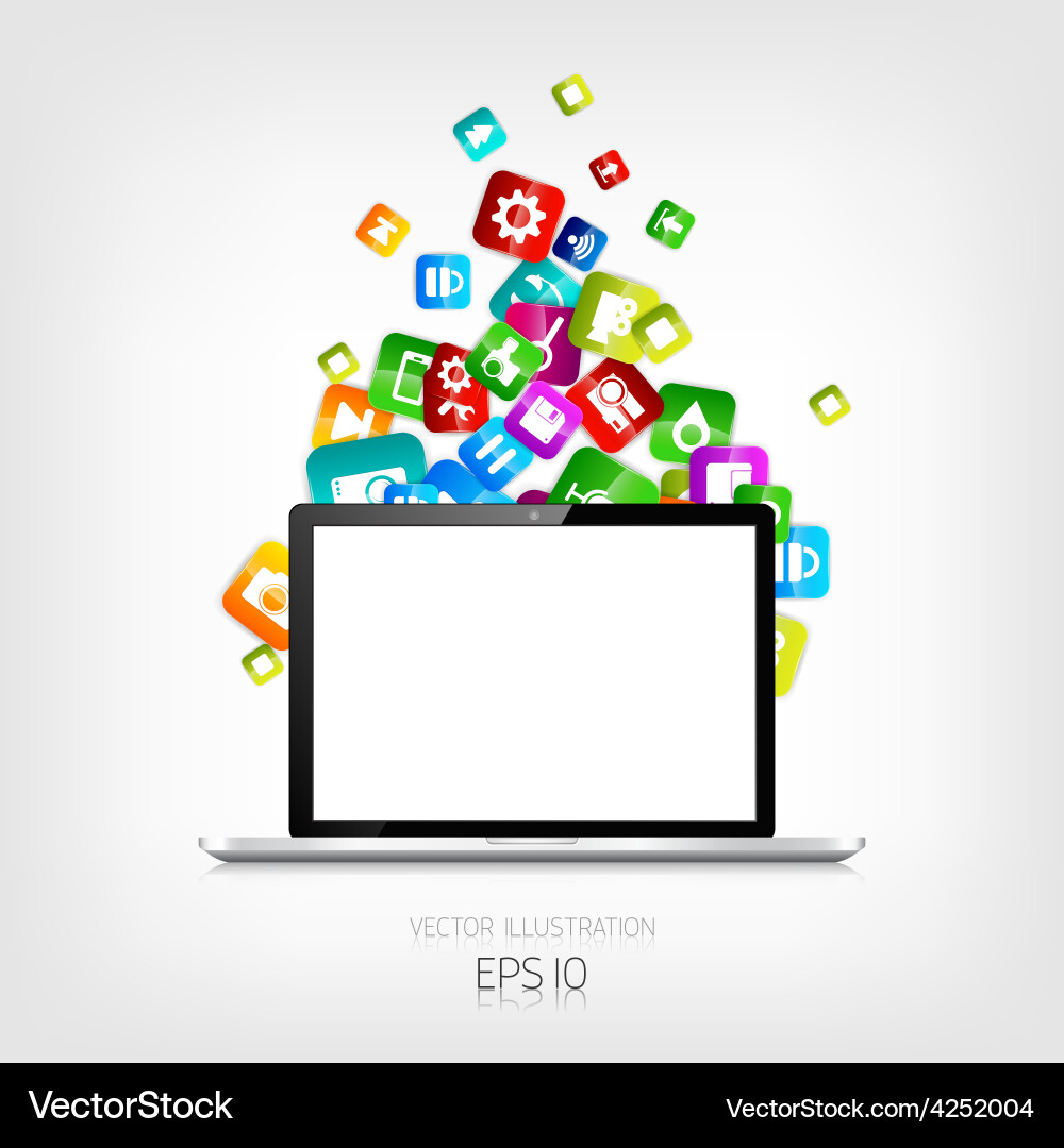 Realistic detalized flat laptop with application Vector Image
