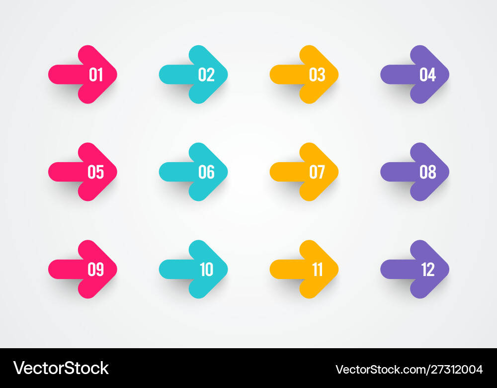 Retro Number Arrows - 1 to 12 Royalty Free Vector Image
