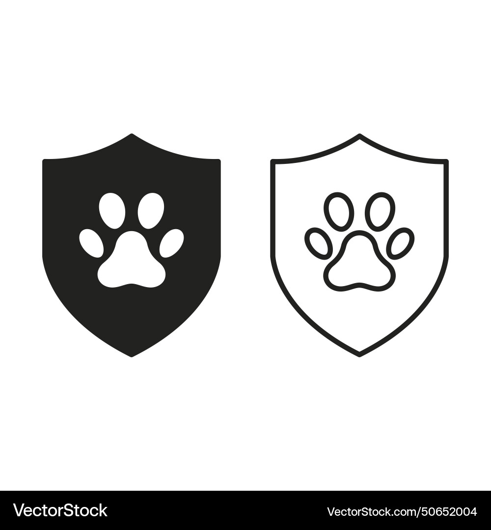 Shield with paw icon animal protection symbol set Vector Image