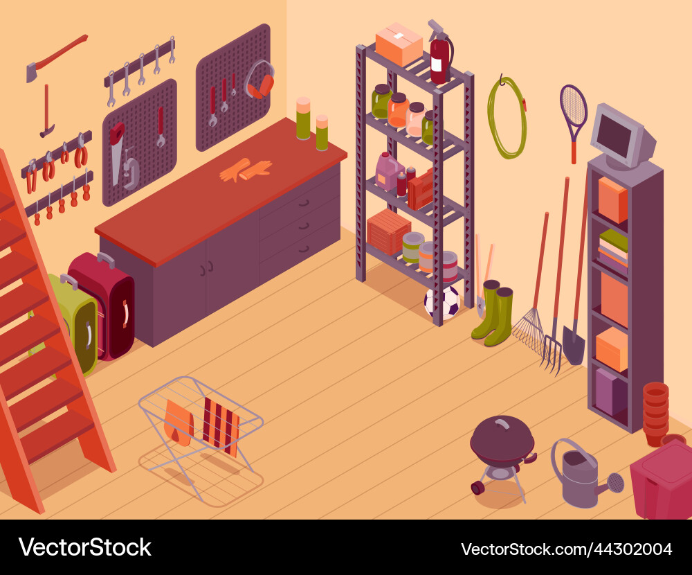 Storeroom interior isometric background Royalty Free Vector